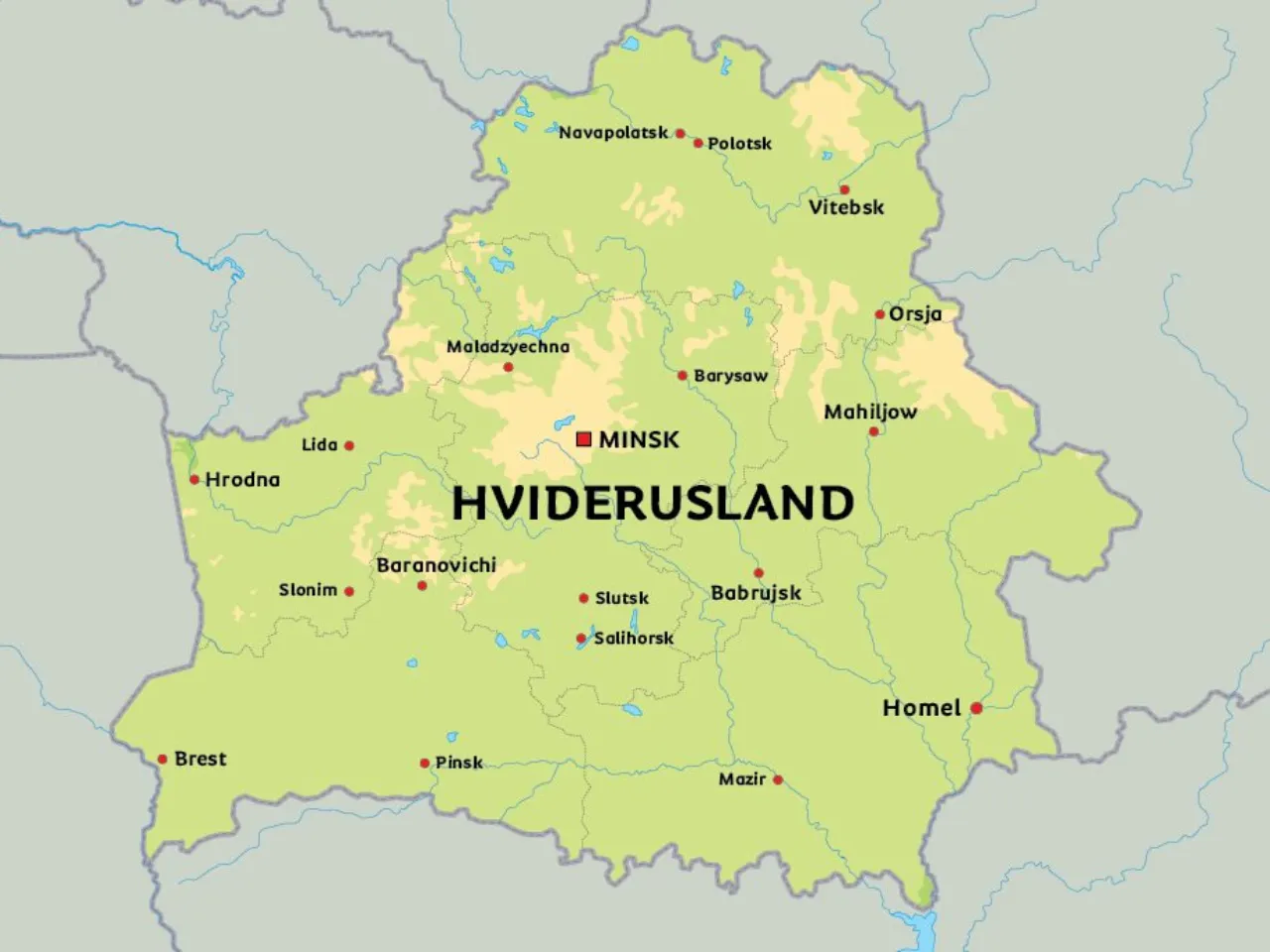 Kort over Hviderusland - Herunder finder du et kort over Hviderusland