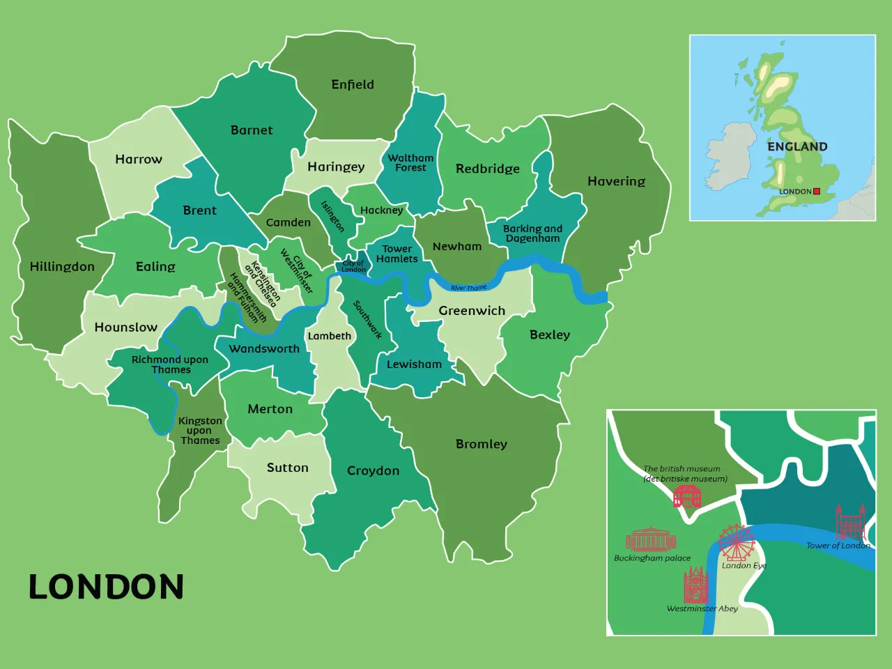 Kort over London - Herunder kan du se et kort over London