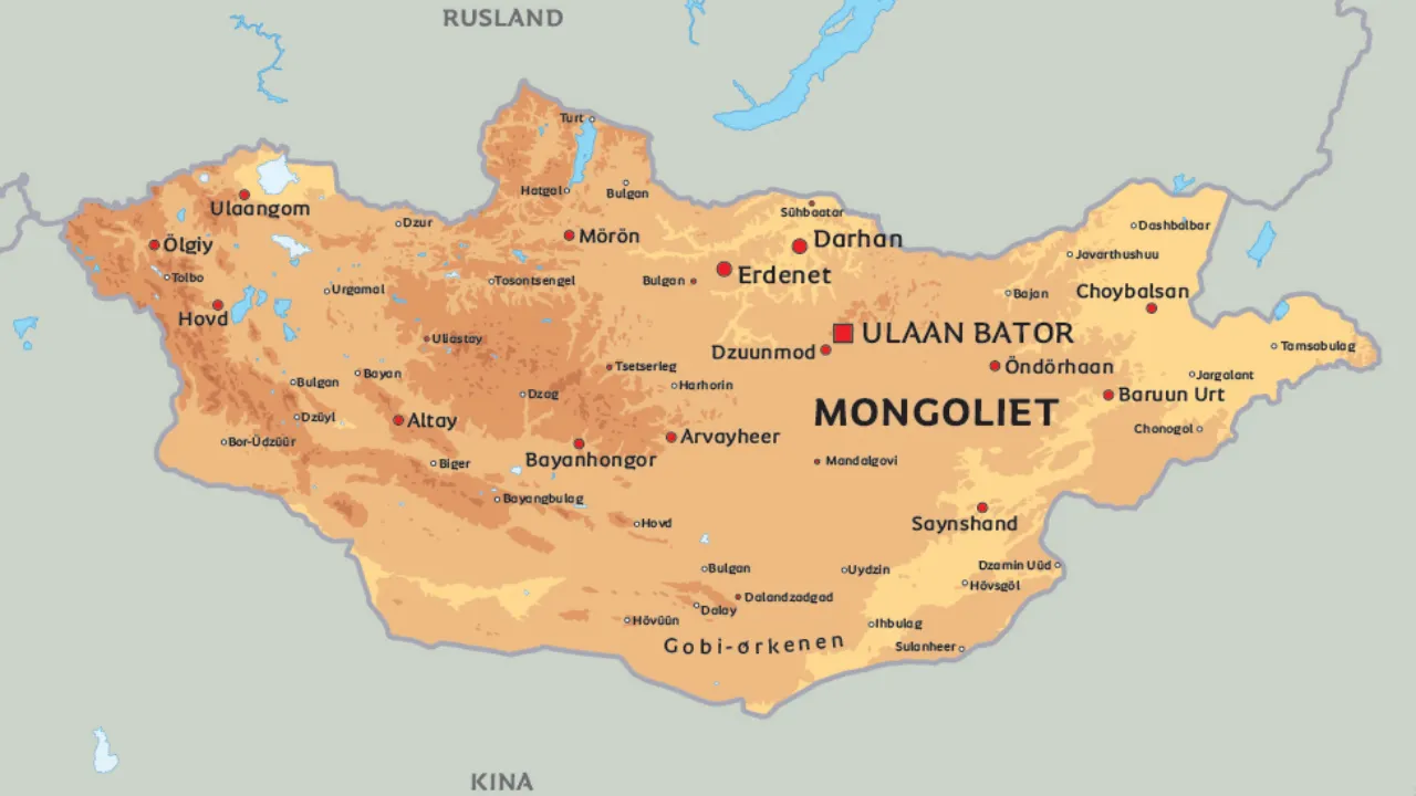 Kort over mongoliet - Se blandt andet placeringen af Ulan Bator, som ...