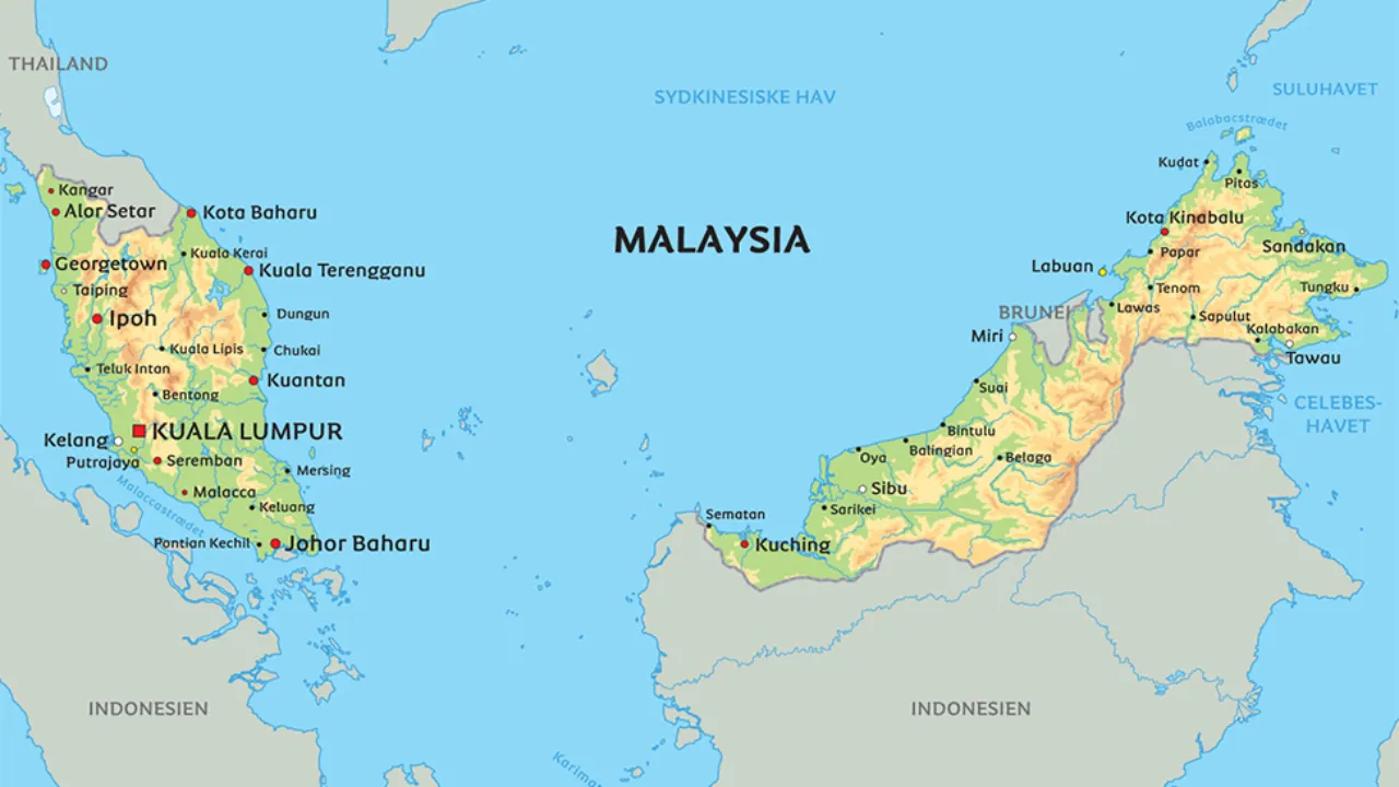 Kort over Malaysia - se bl.a. placeringen af hovedstaden Kuala Lumpur ...