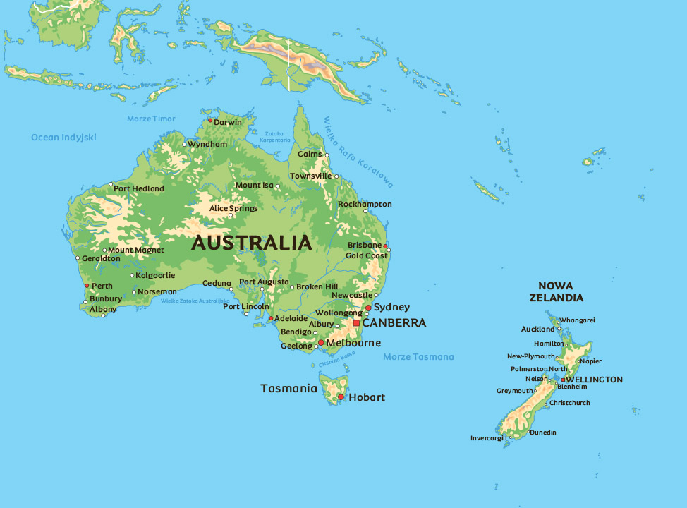 Kort over Australien - Se blandt andet placeringen af storbyerne Sydney ...